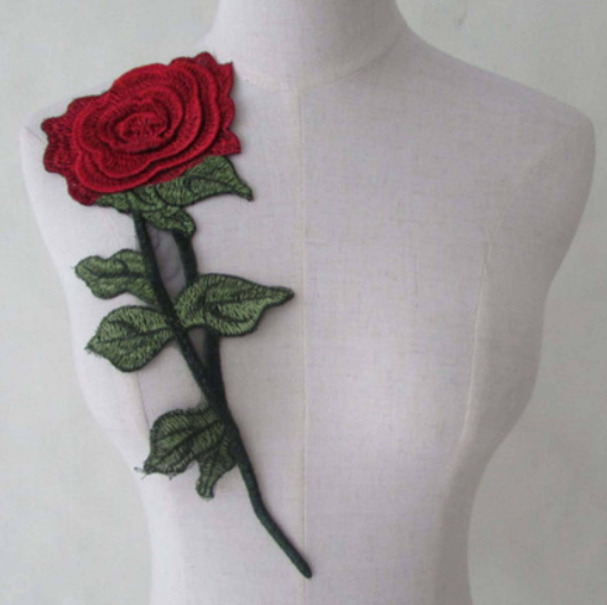 3D Red Rose Applique, Lace Rose Applique for Grad Gowns, Red Flower ...