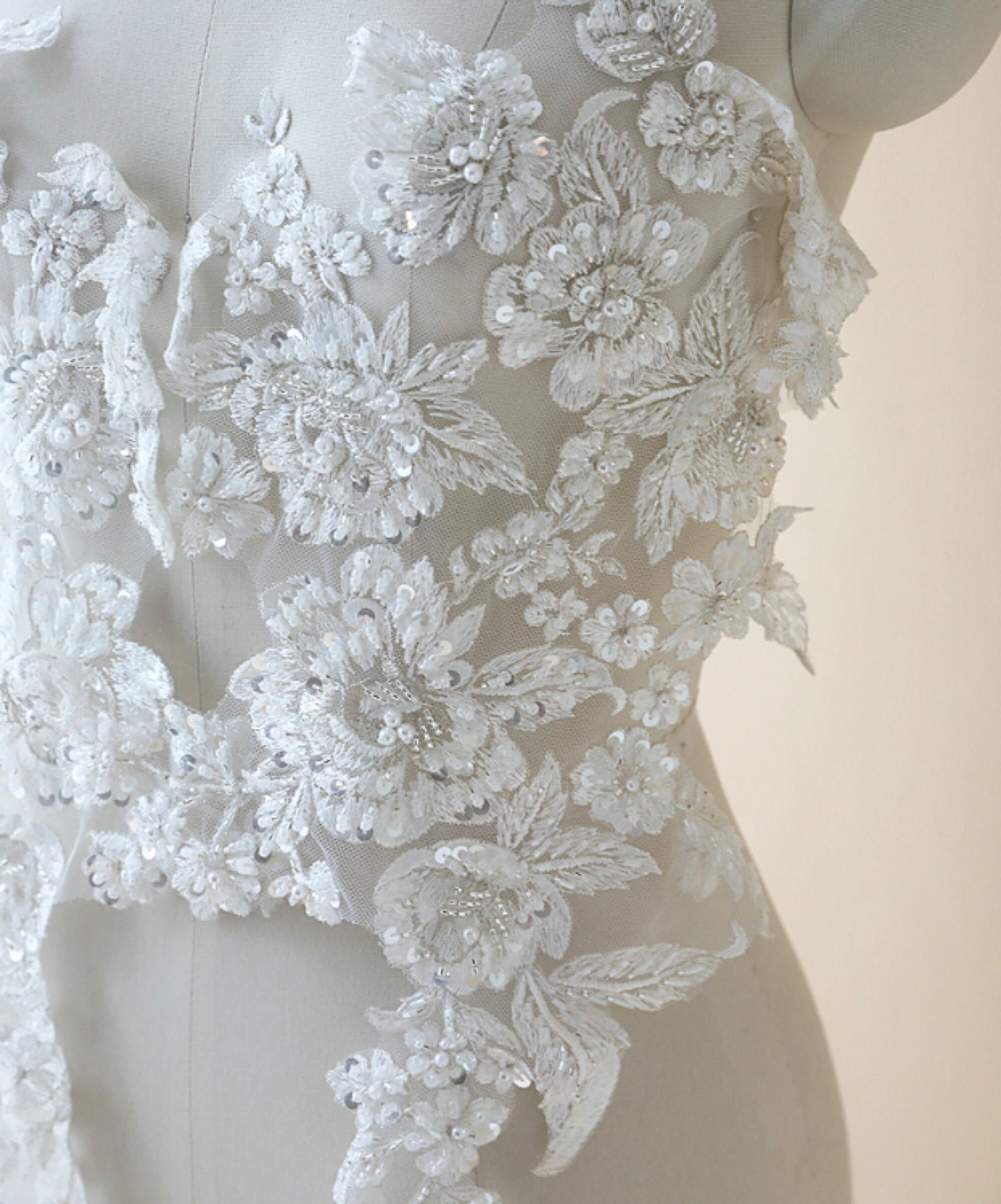 White Beaded Rhinestone Applique Sparkling 3D Lace Applique - Etsy