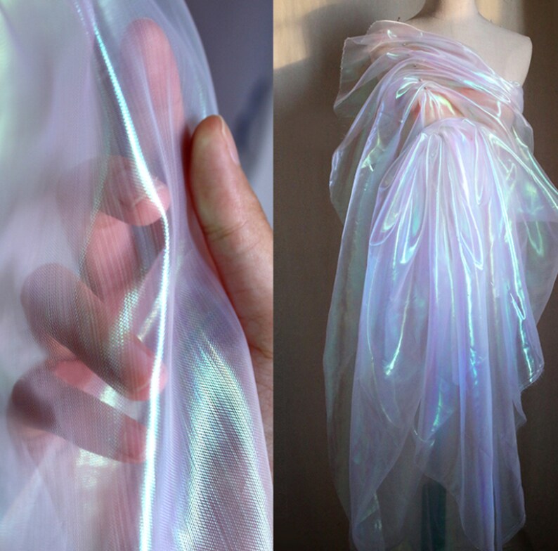 Laser Organza Fabric, White Colorful Fabric, Sheer Fabric, Magic Color ...
