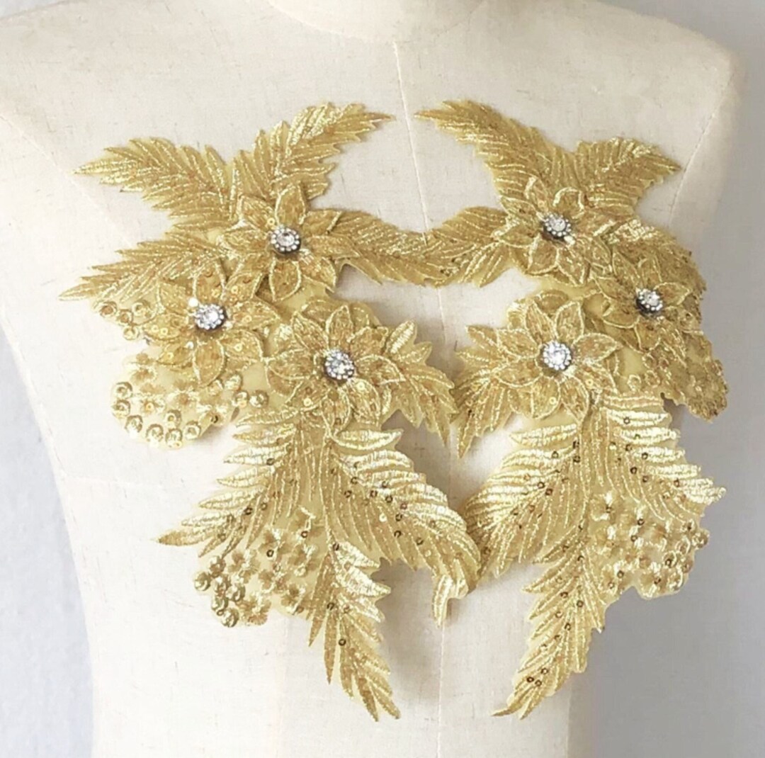 3D Gold Glittered Rhinestone Applique, Sparkling Sequins Rhinestone ...