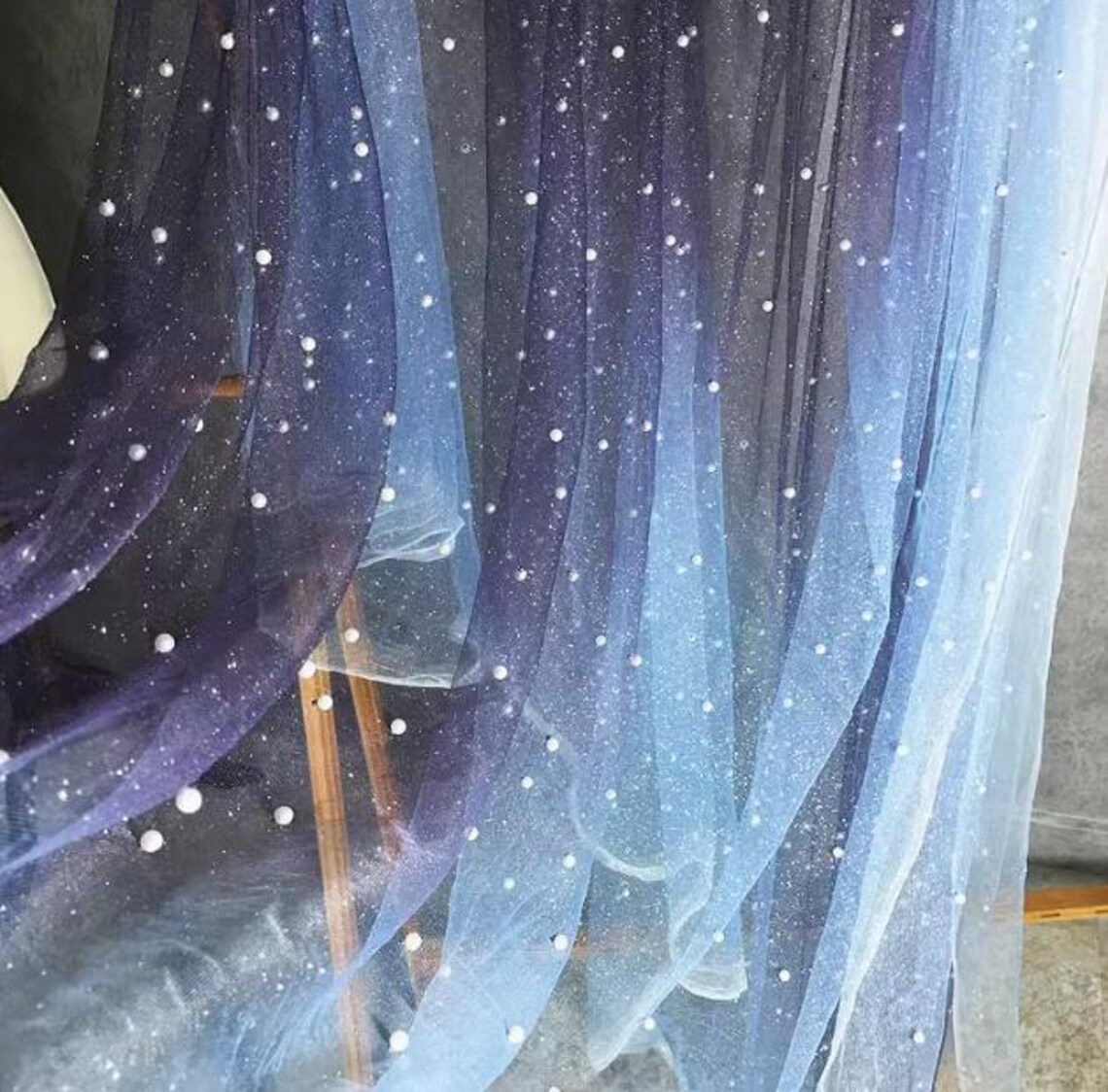 Starry Sky Pearl Mesh Fabric, Gradient Transparent Tulle Fabrics ...