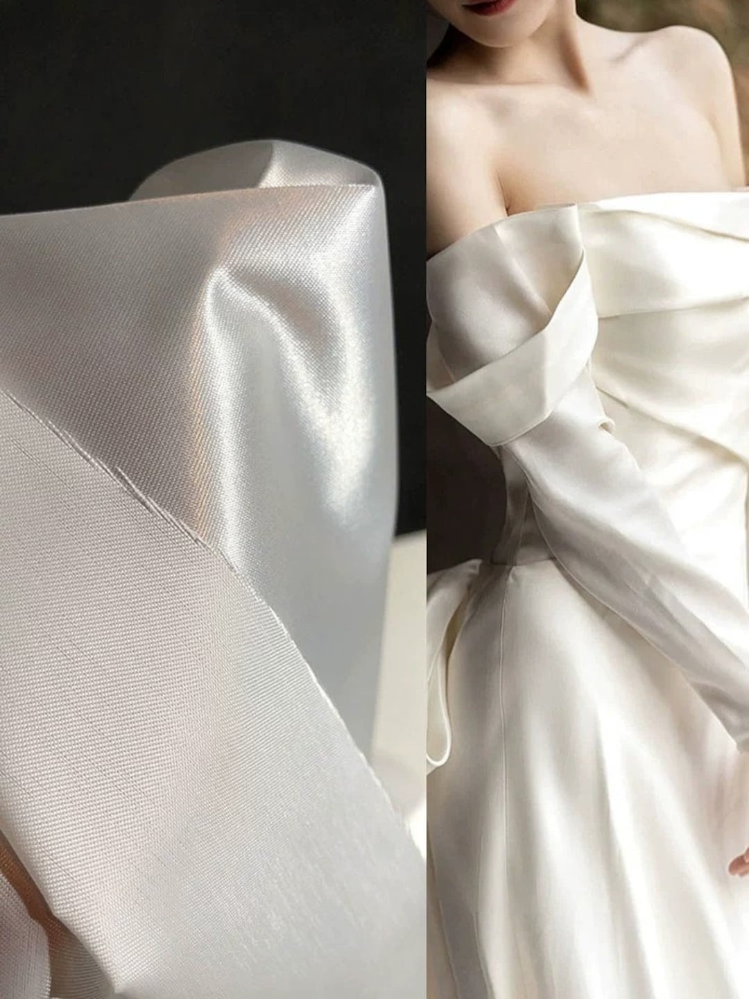 Couture White Satin Fabrics, Shiny Silky Mermaid Fabrics, Reflective ...