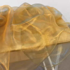 Golden Transparent Organza Fabric, Illusion Liquid Soft Fabrics, Glossy ...