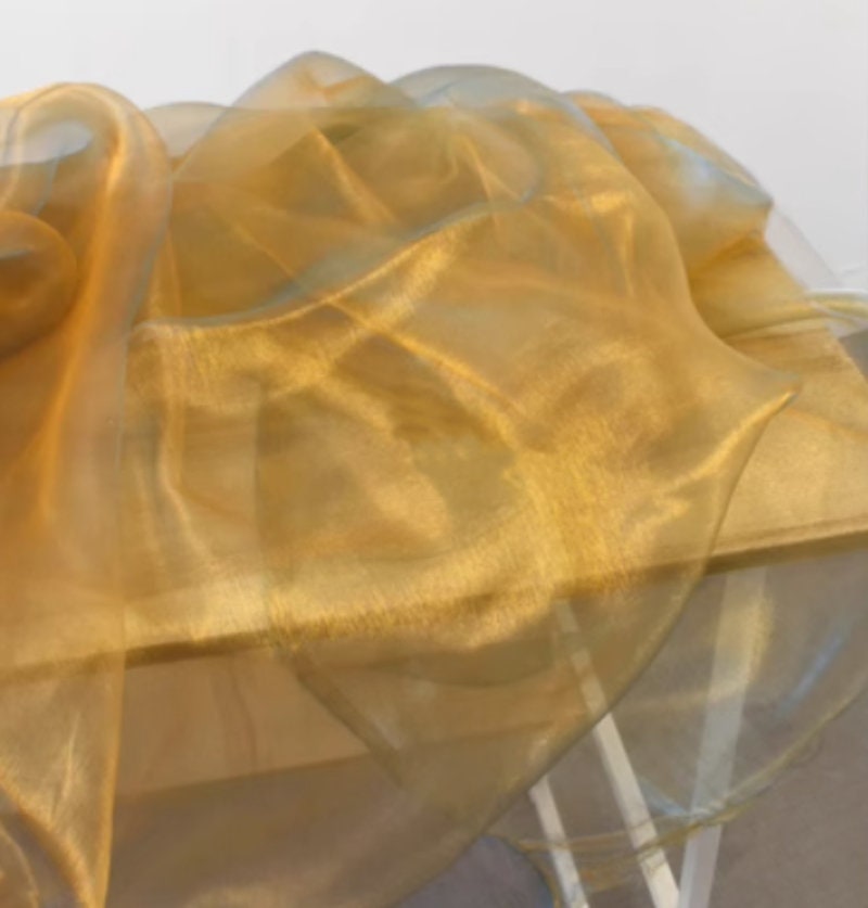 Golden Transparent Organza Fabric, Illusion Liquid Soft Fabrics, Glossy ...