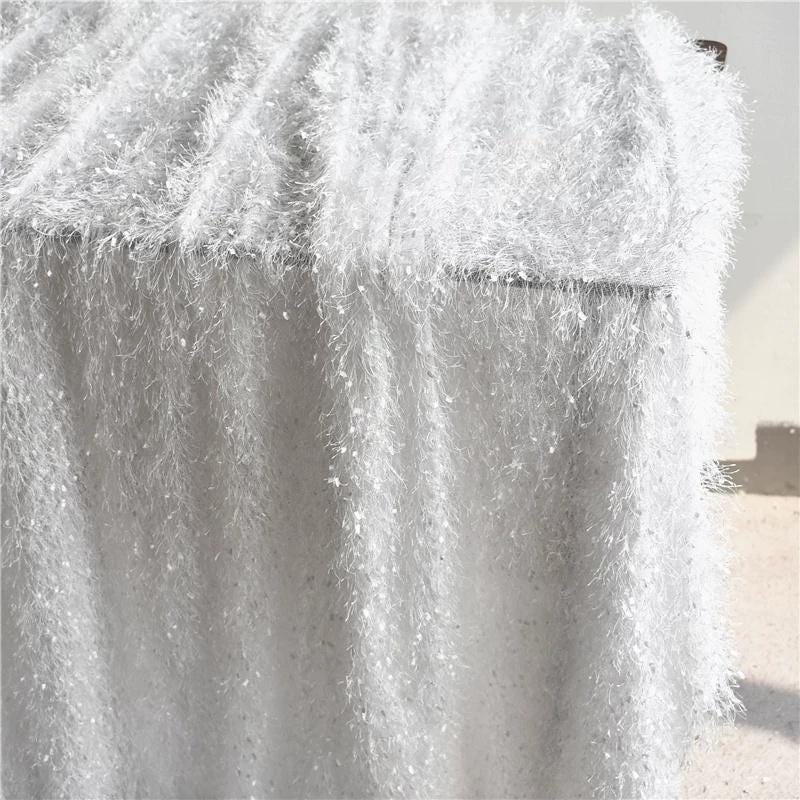 White Fringed Design Fabric, Tassel Creative Lace Fabric, 3d Feather ...