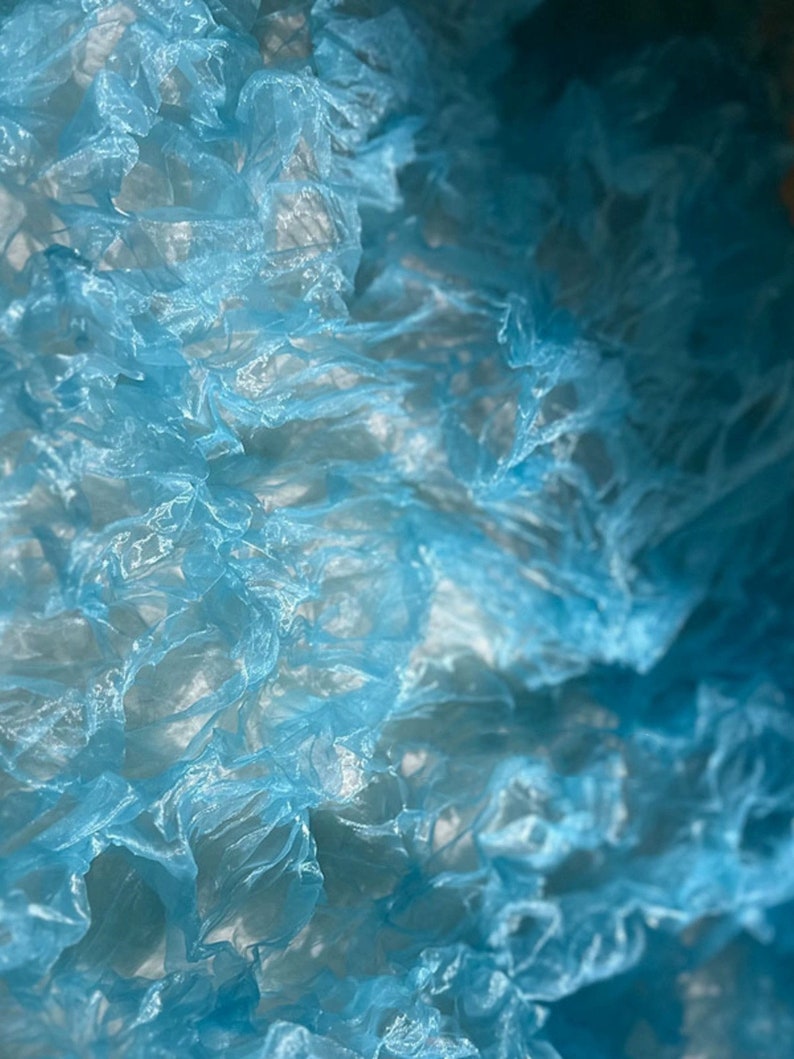 Sea Wave Blue Pleated Organza Fabric, Ruffled Half Meter Fabric, 140cm ...