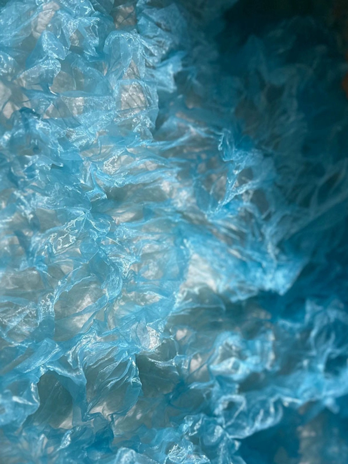 Sea Wave Blue Pleated Organza Fabric, Ruffled Half Meter Fabric, 140cm ...