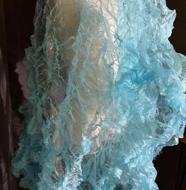 Sky Blue Mesh Organza Fabric, Dresses Organza Fabric, Pleated DIY ...