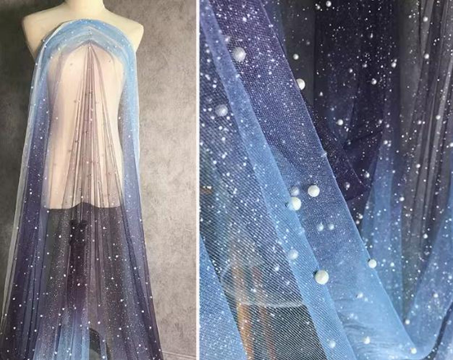 Starry Sky Pearl Mesh Fabric, Gradient Transparent Tulle Fabrics ...