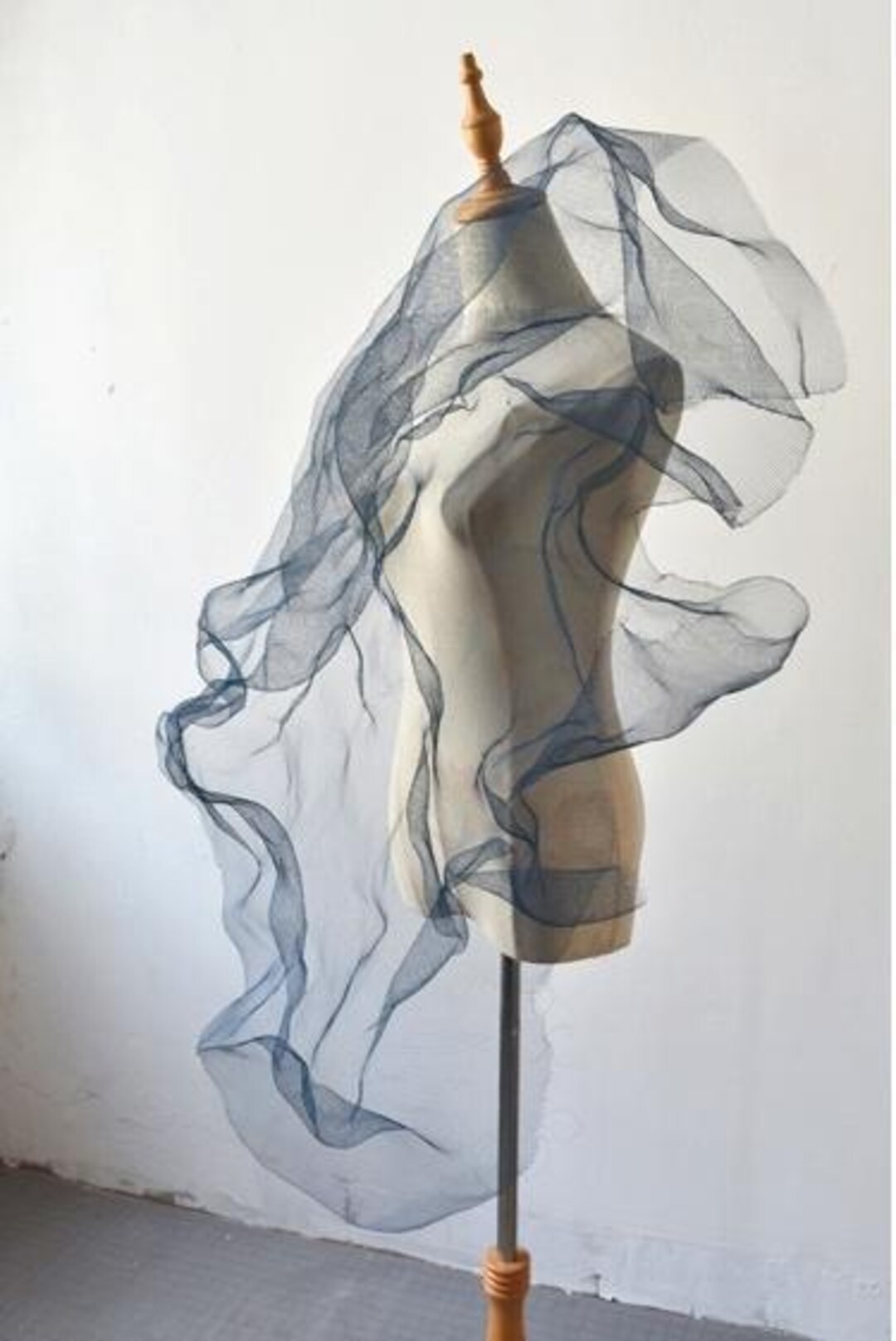 Blue Wire Mesh Fabric, Cloud and Smoke Into Rain Decor Fabric, Steel ...