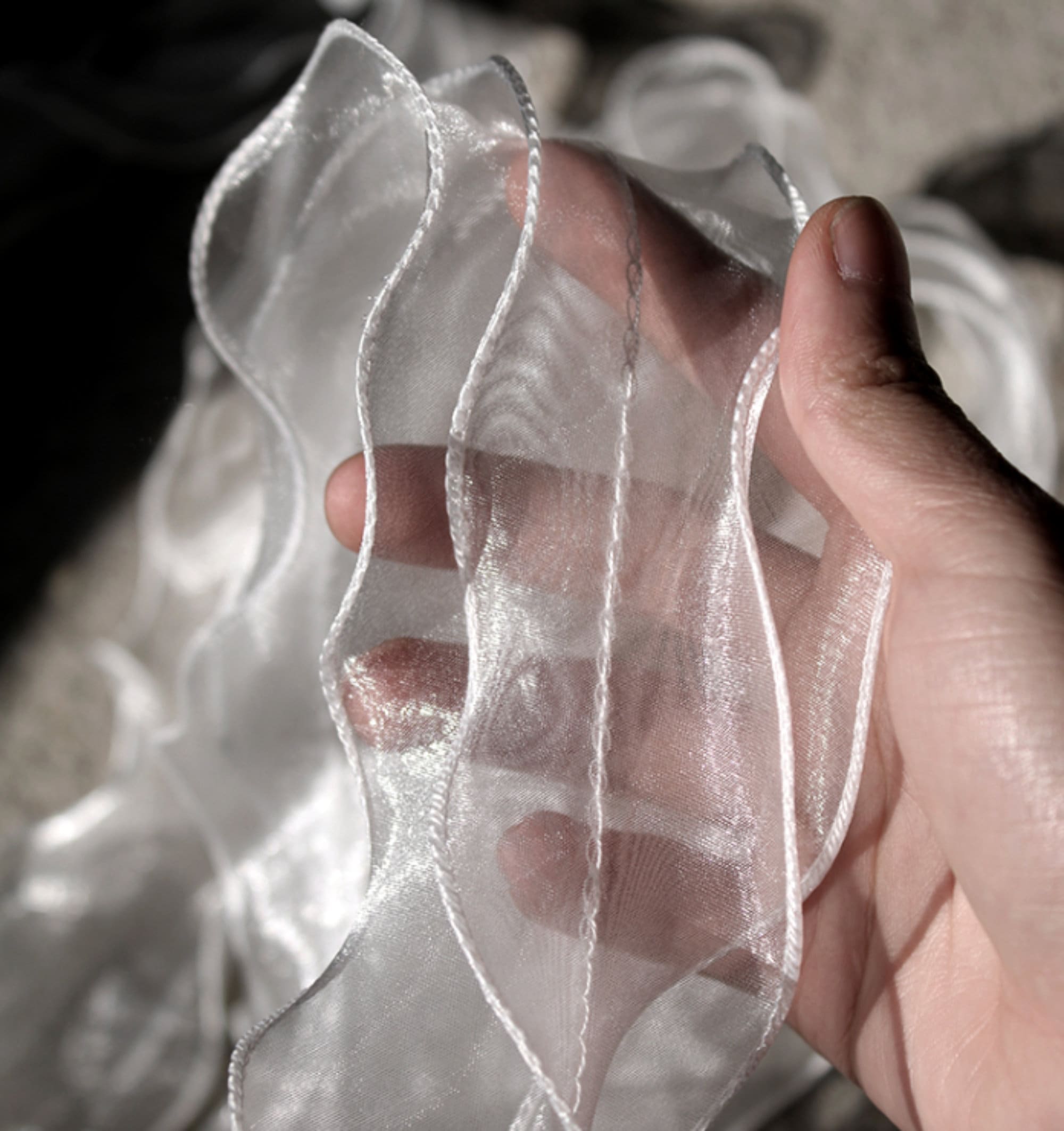 1 Yard White Transparent Organza Fabric, Large Ruffle Organza Fabric ...