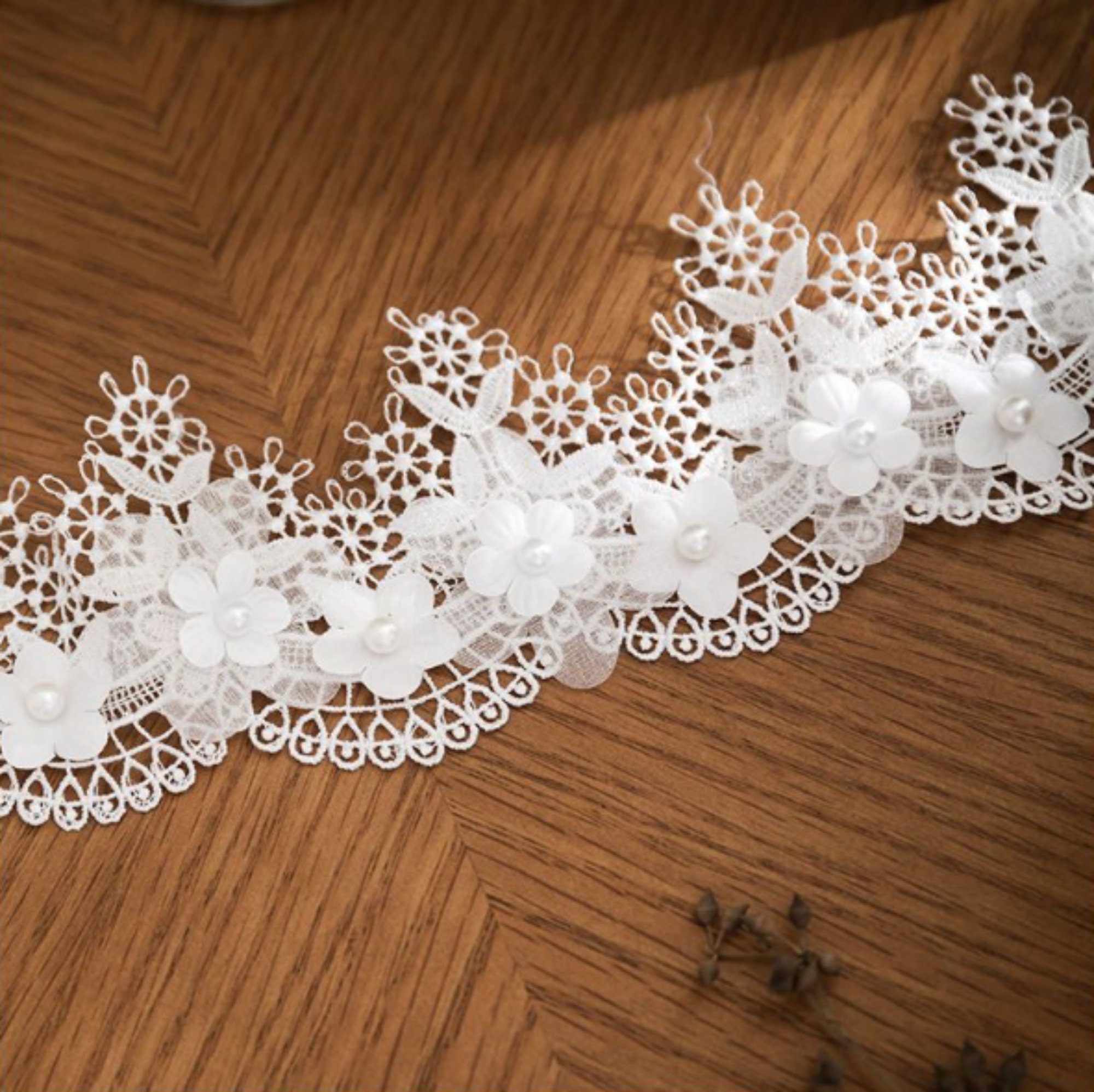 White Beaded Lace Trim 3D Double Layer Lace Trim Wedding - Etsy