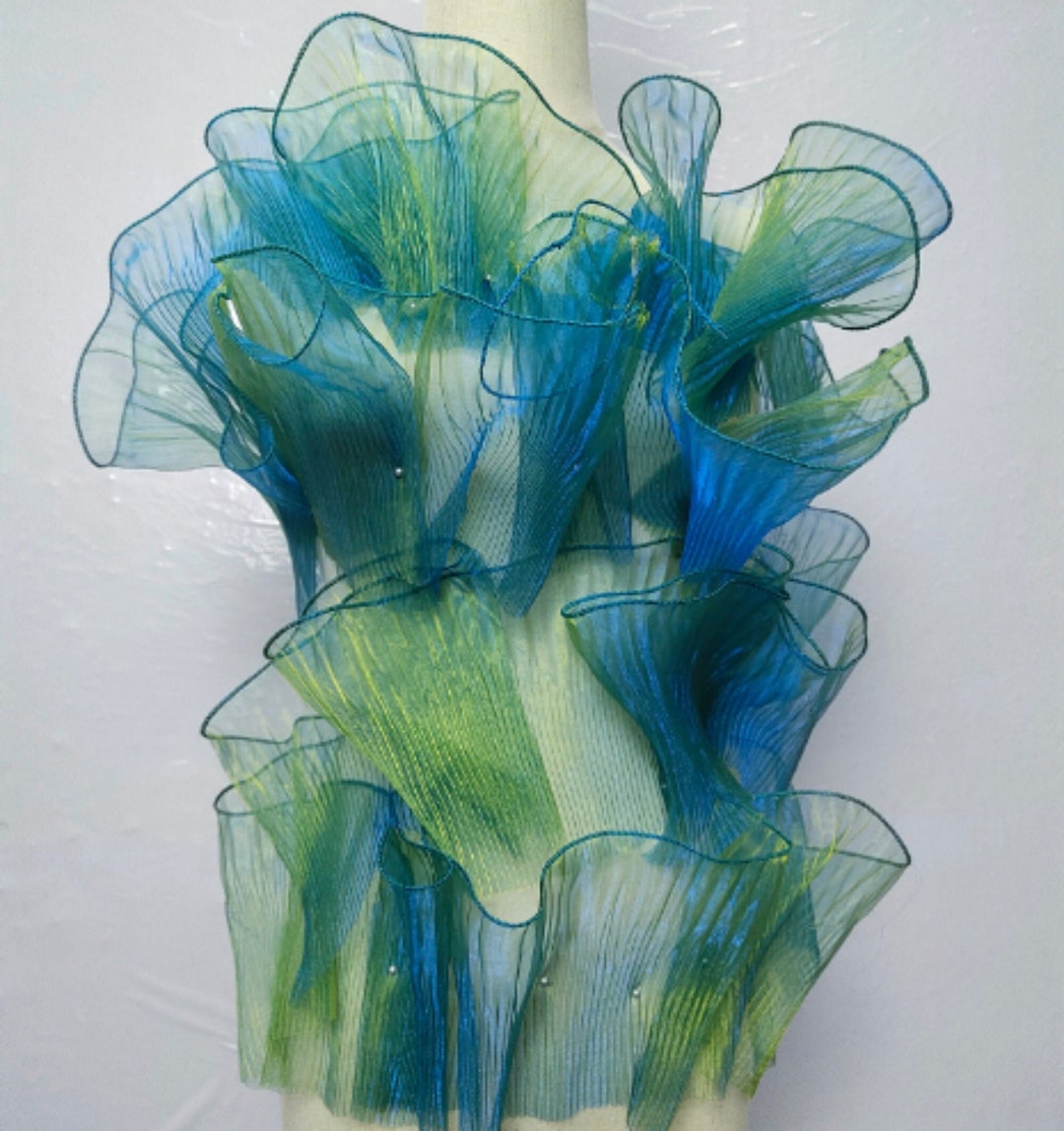 Blue Laser Pleated Organza Fabric, Ruffle One Yard Fabric, 15cm Wide 3D ...