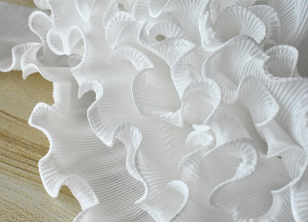 3D White Ruffle Fabric, Pleated Mesh Organza Fabric, 10 Cm Width Prom ...
