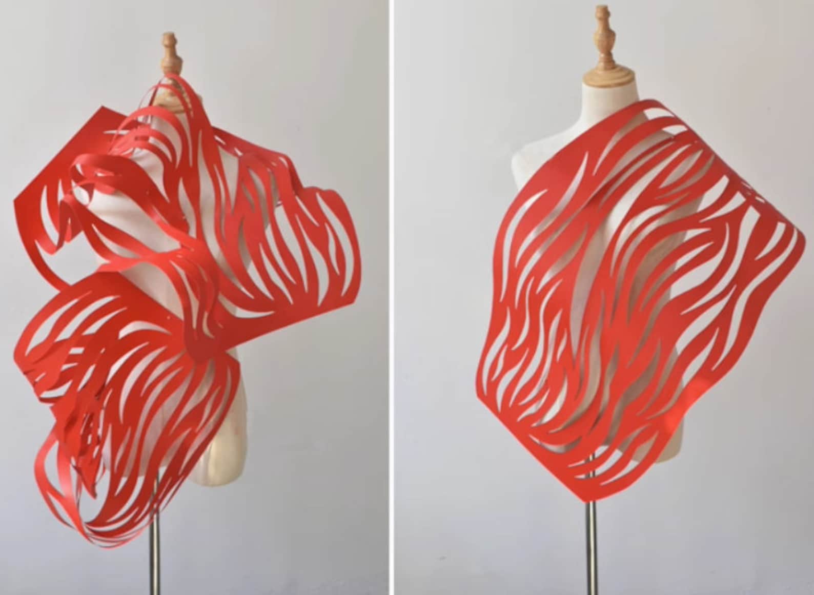 Red Water Ripple Fabric, Hollow 3D Paper Fabric, Texture Wave Shape ...