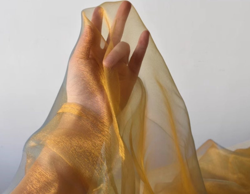 Golden Transparent Organza Fabric, Illusion Liquid Soft Fabrics, Glossy ...