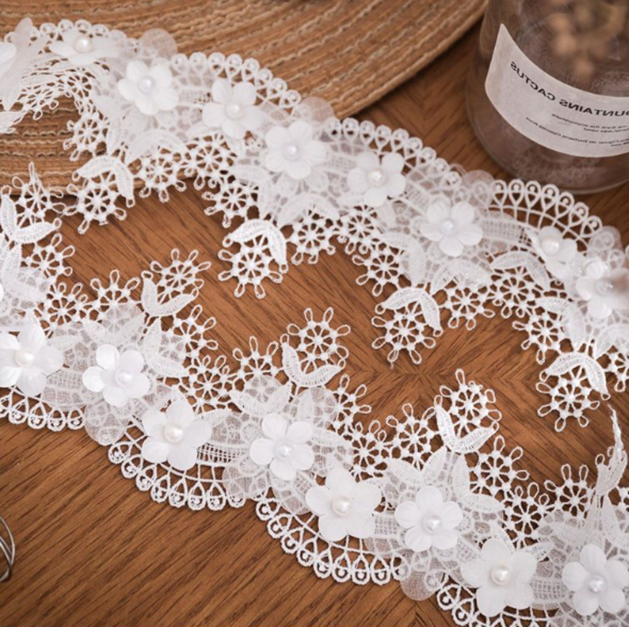 White Beaded Lace Trim, 3D Double Layer Lace Trim, Wedding Dress Lace ...