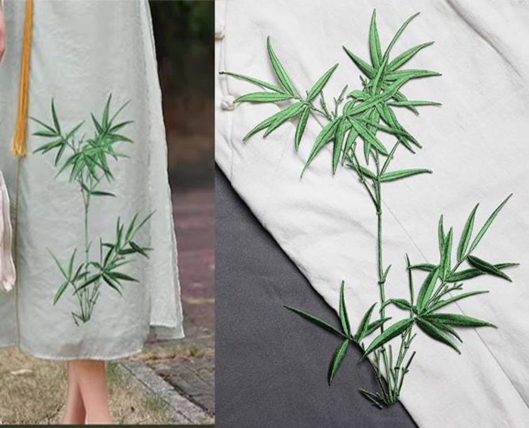 6 Colors Bamboo Applique, Chinese Style Embroidery Patch, Green, Silver ...