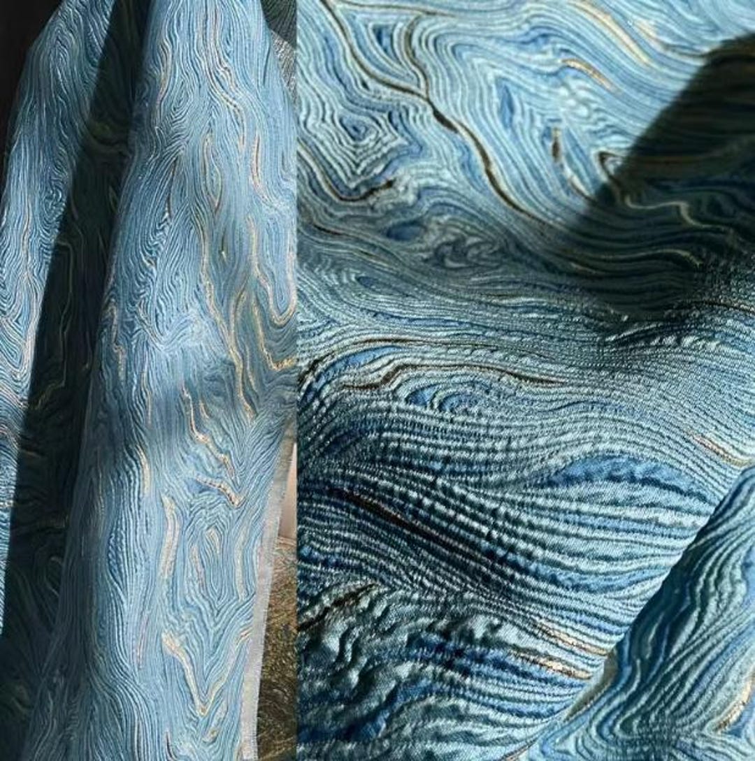 Oceanic 3D Jacquard Fabric, Double-sided Lustrous Textile, Marine Blue ...