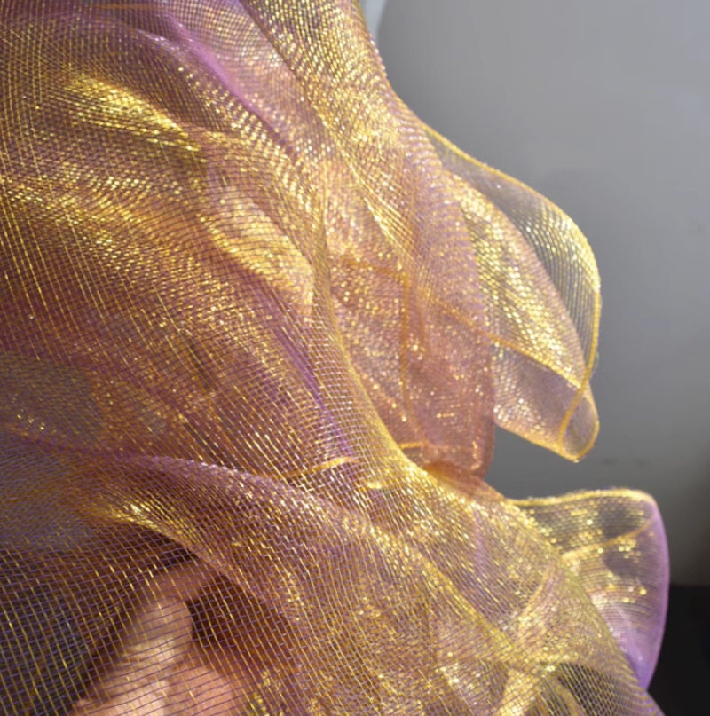 Purple-gold Colors Wire Mesh Fabric, Illusion Hard Mesh Laser Fabric ...