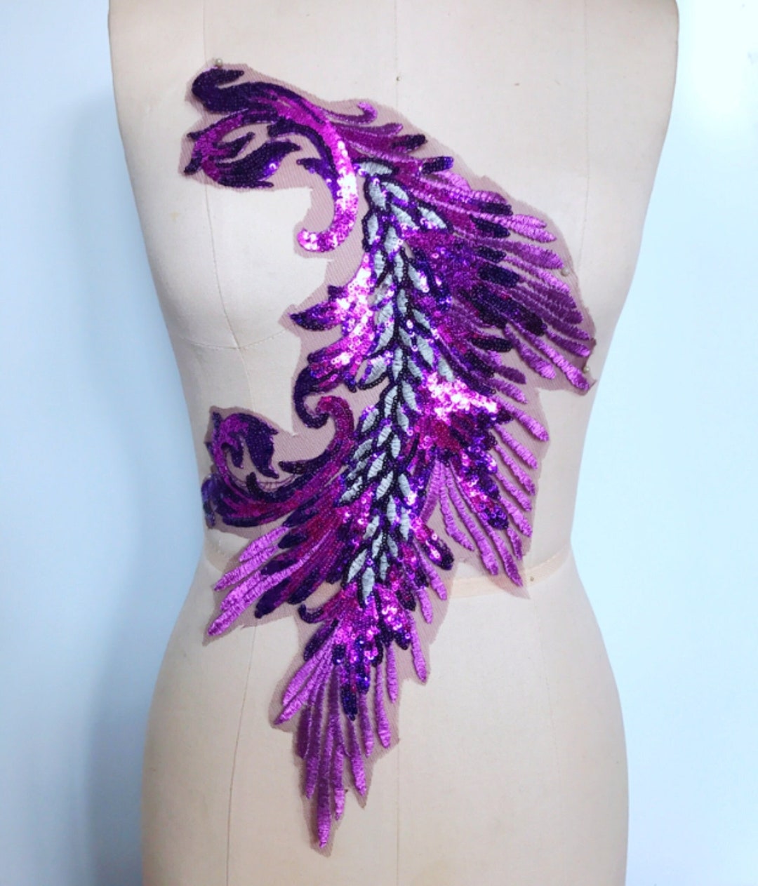 Purple Phoenix Applique, Sequins With Beaded Appliques, Flower Lace for Lyrical Dance, Bridal ...