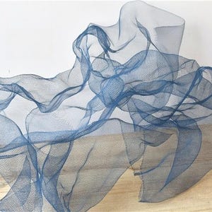 Blue Wire Mesh Fabric, Cloud and Smoke Into Rain Decor Fabric, Steel ...