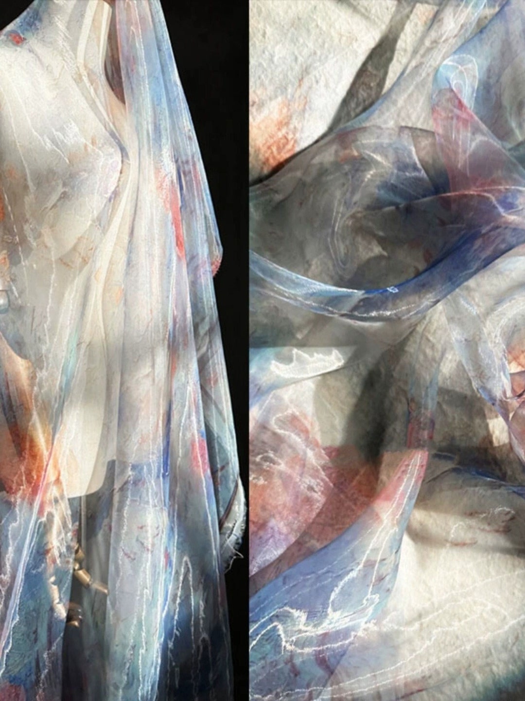 Coral Gradient Organza Fabric, Liquid Sheen Soft Fabric, Semi-sheer ...