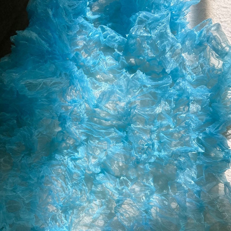 Sea Wave Blue Pleated Organza Fabric, Ruffled Half Meter Fabric, 140cm ...