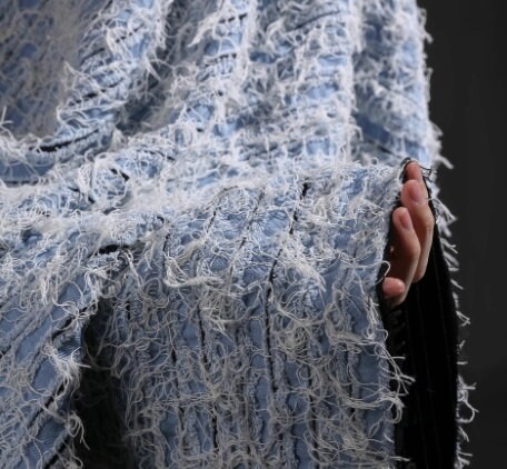 Blue Old Quilted Fabric, Fringed Denim Fabric, Heavy Textured Cotton ...