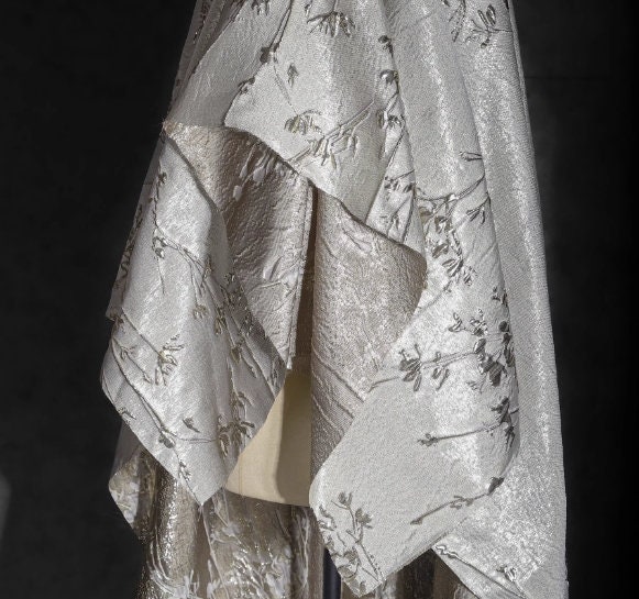 Silver Plum Gilt Jacquard Fabric, 3D Glitter Embossed Fabric, 56'' Wide ...
