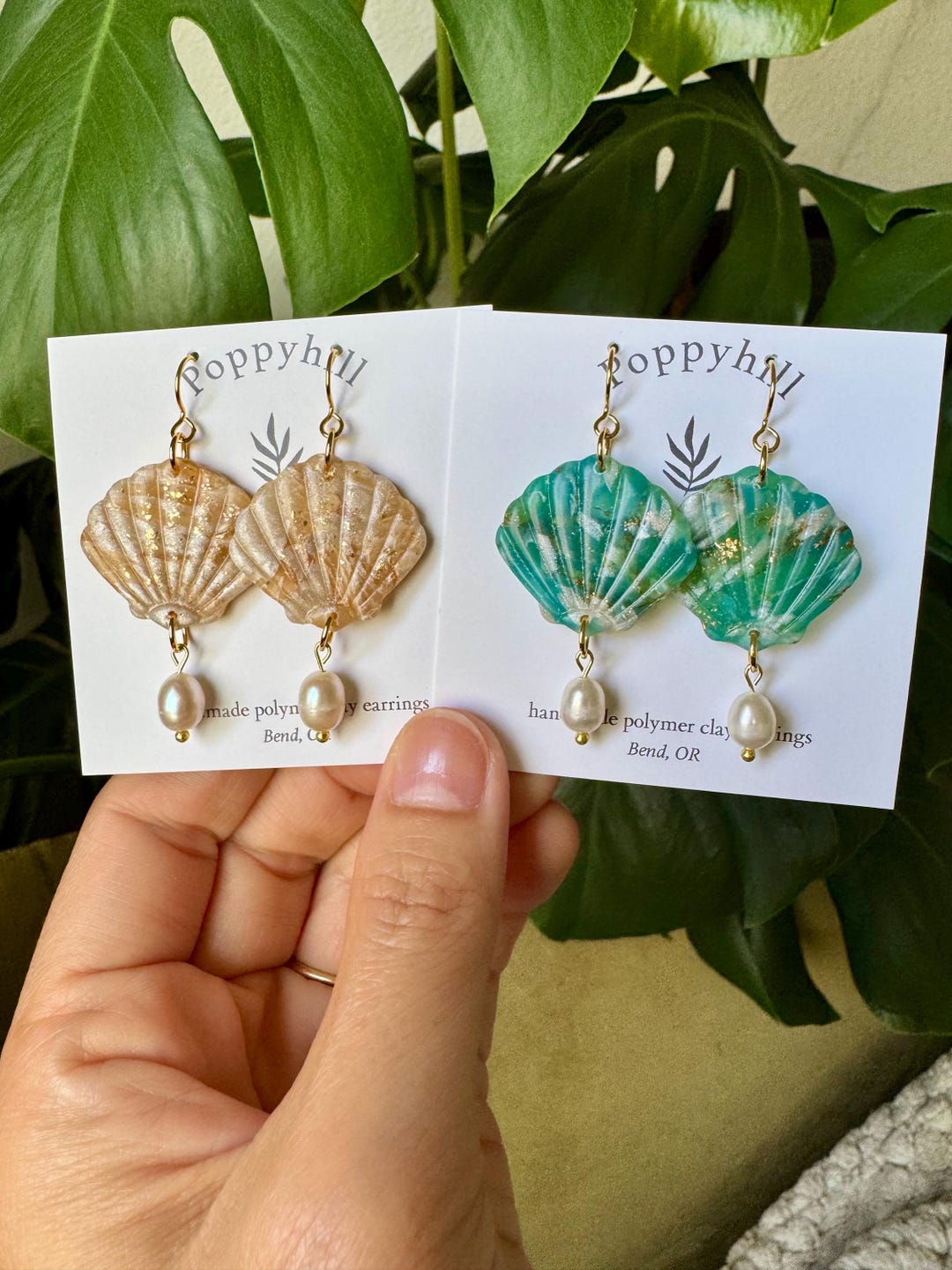 The Shells | Drop Pearls | Gold Foil Handmade Polymer Clay Earrings - Etsy