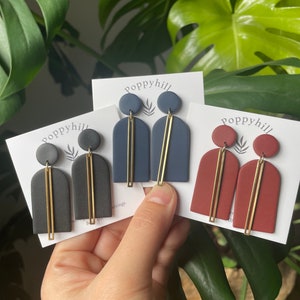 The Emi Navy and Gold Black and Gold Polymer Clay Earrings - Etsy