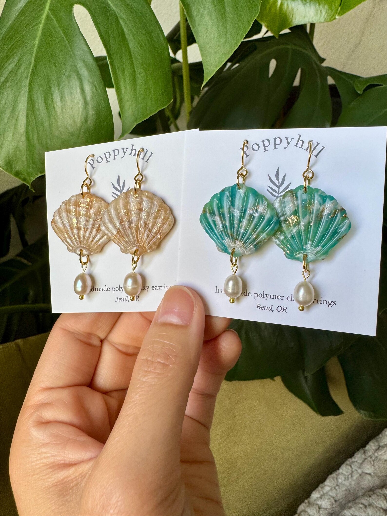 The Shells | Drop Pearls | Gold Foil Handmade Polymer Clay Earrings - Etsy