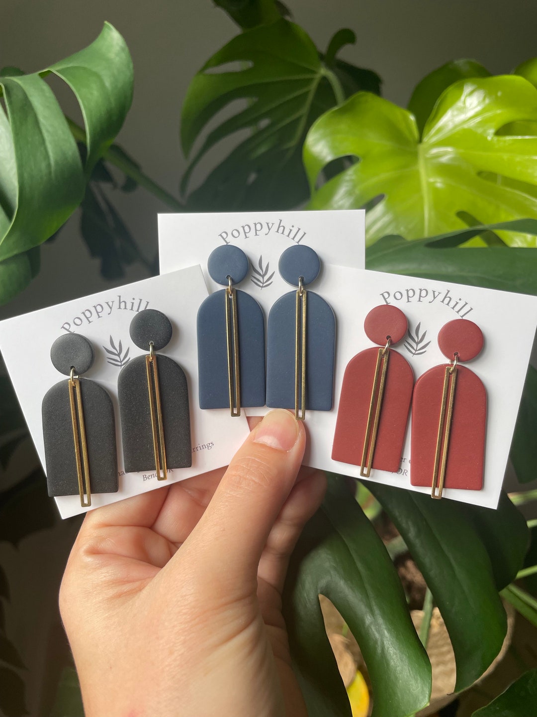 The Emi Navy and Gold Black and Gold Polymer Clay Earrings - Etsy