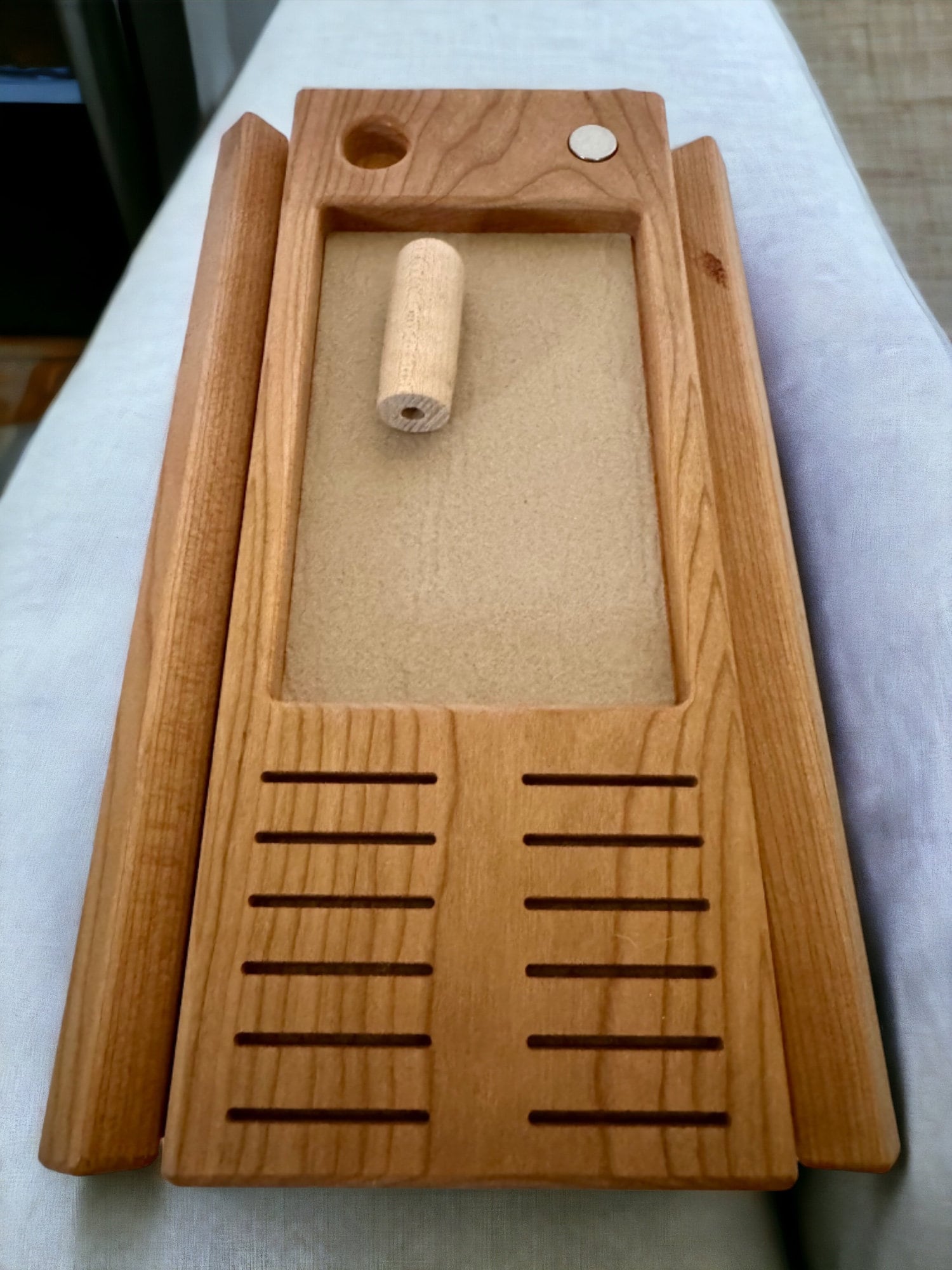 Hand Crafted Adjustable Cherry Wood Sewing Arm Tray: Couch Organizer ...