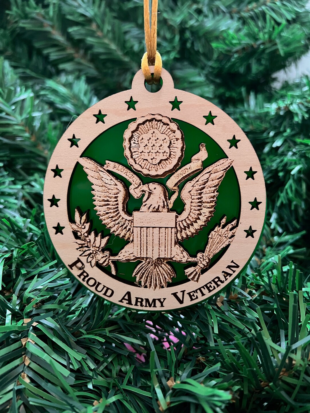 Proud Army Veteran - US Army Emblem Ornament, Military Ornament, Army ...