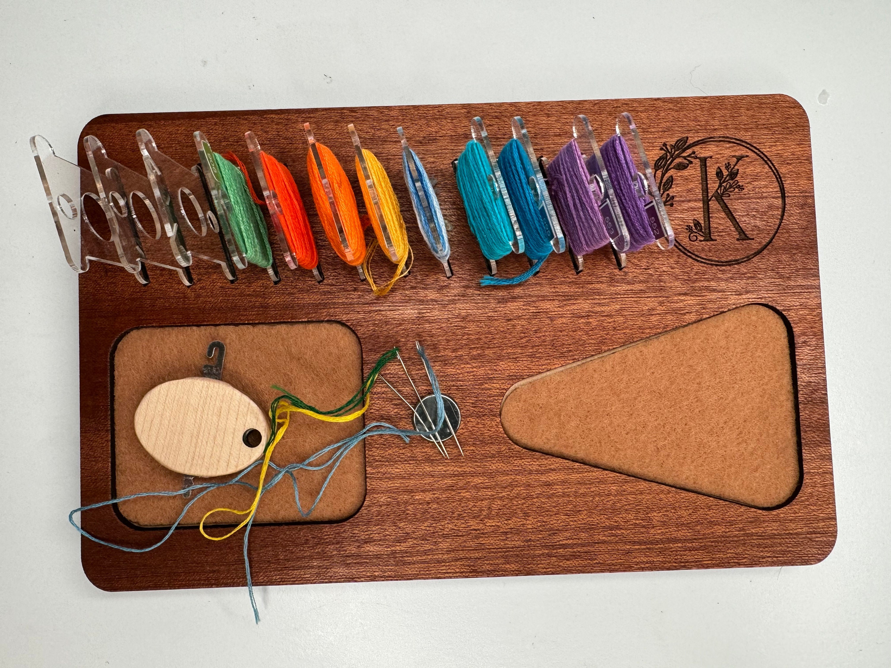 Personalized Cherry Wood Needlework Project Organizer: Floss Bobbin ...