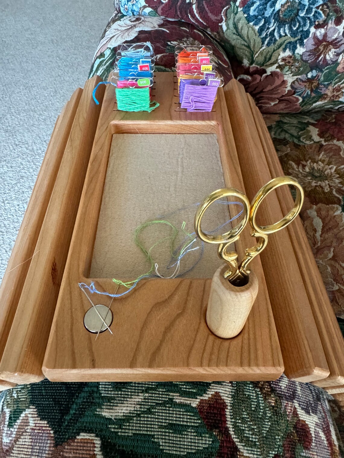 Hand Crafted Adjustable Cherry Wood Sewing Arm Tray: Couch Organizer ...
