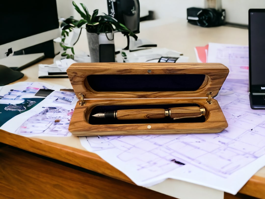 Hand Crafted Olive Wood Pen Set: Fountain or Rollerball Pen With Box ...