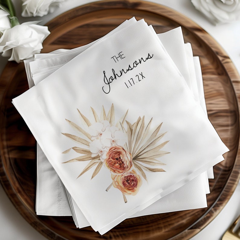 Elegant Boho Wedding Napkin, Custom Wedding Napkins, Boho Bridal Shower ...
