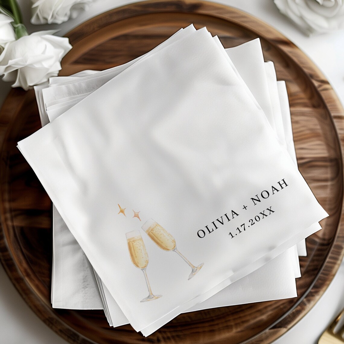 Elegant Custom Napkin With Champagne Toast, Personalized Napkins for ...
