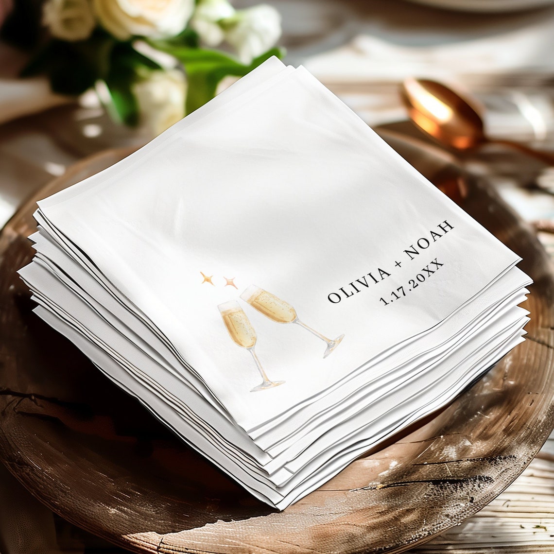 Elegant Custom Napkin With Champagne Toast, Personalized Napkins for ...