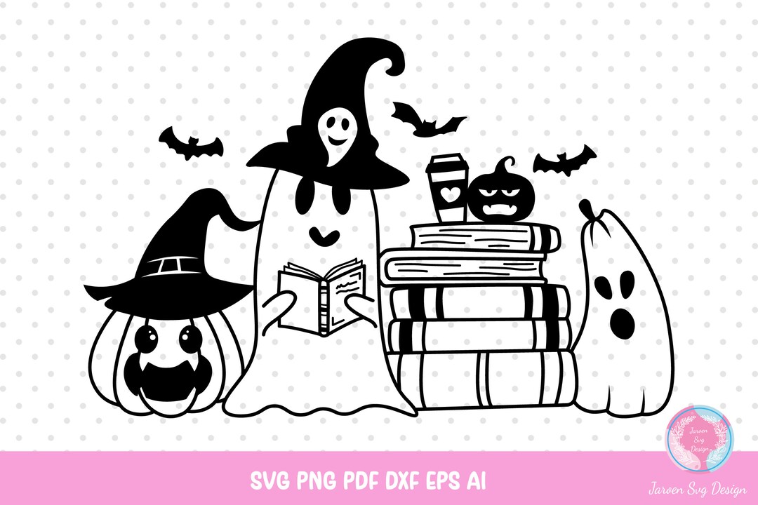 Halloween Svg, Ghost Svg, Ghost Book Svg, Cute Ghost Reading Book Svg ...