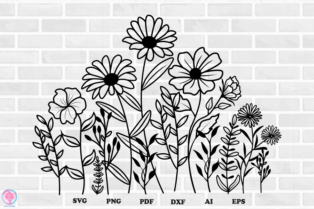 Wildblumen Svg, Flower Blooming svg, Blumen Rand, Wildblumen Clipart, Blumenwiese Svg, Wildblume ...