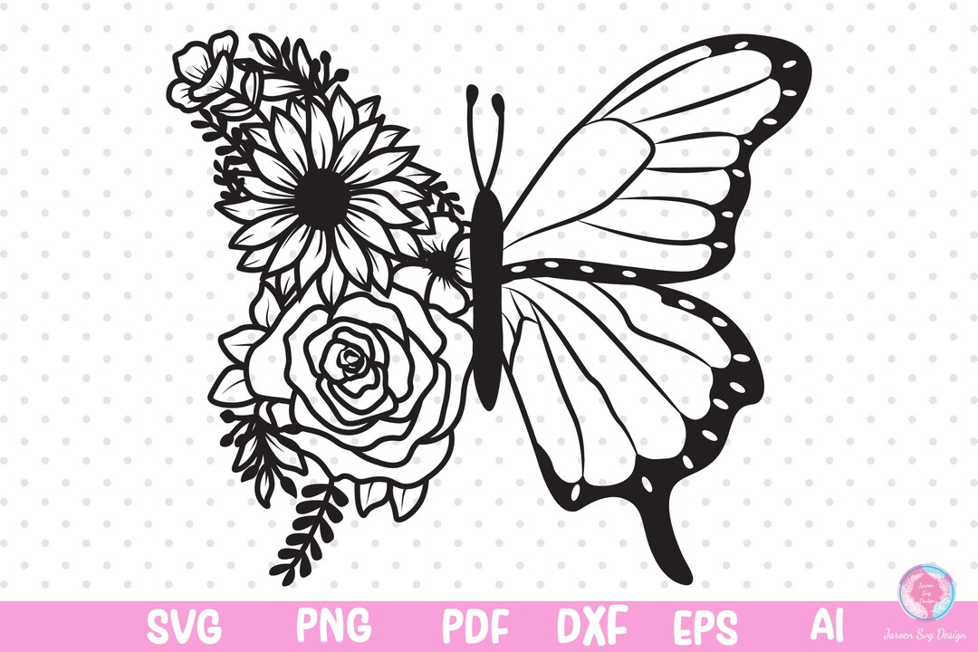 Butterfly With Flower Svg, Butterfly Svg, Floral Butterfly Svg, Flower ...