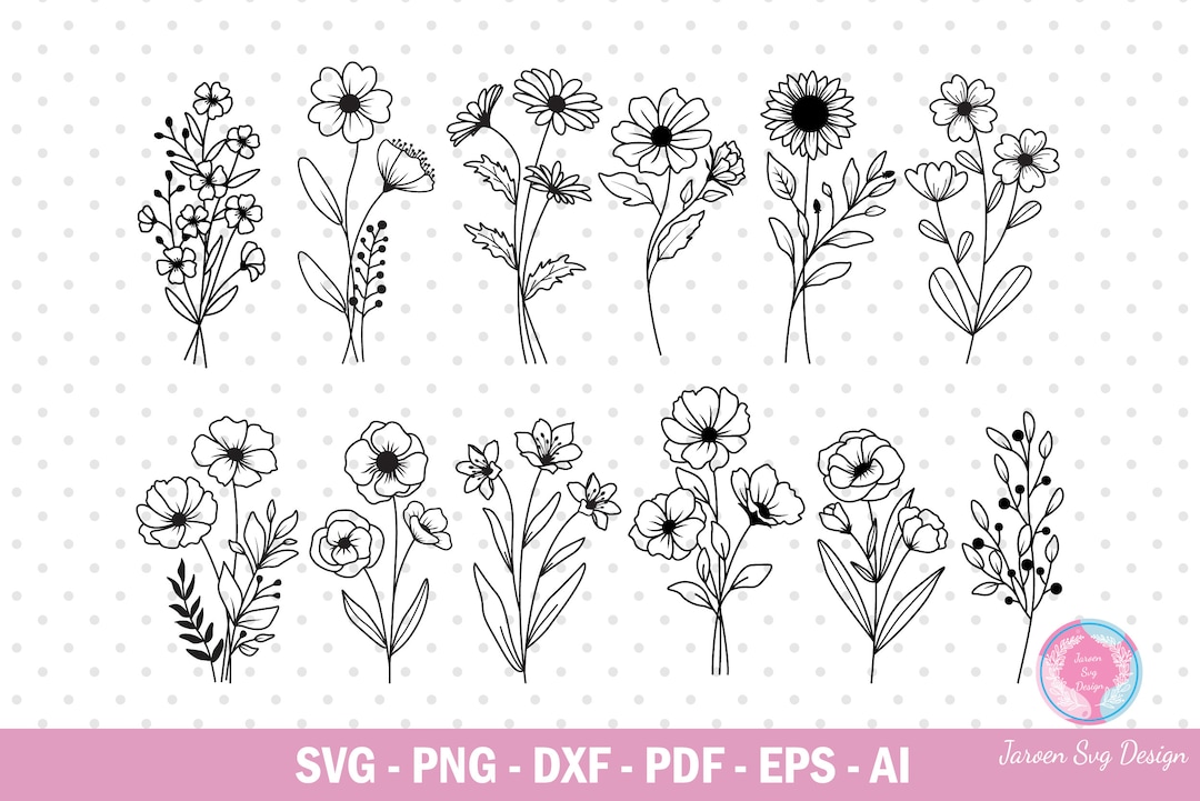 Flower Svg Bundle, Flower Svg, Floral Svg, Flowers Svg, Wildflower Svg ...