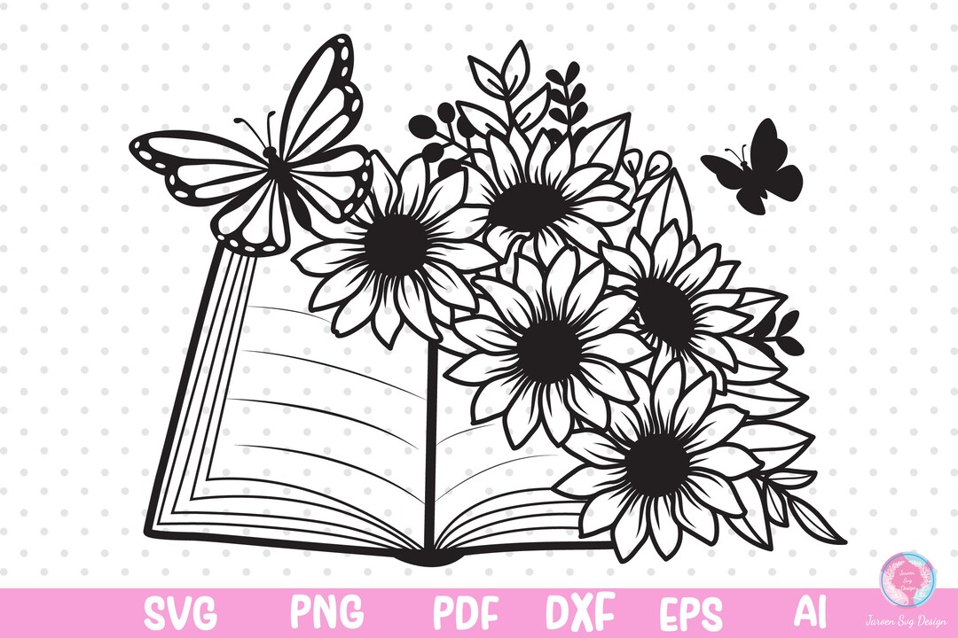 Book Flower Svg Design, Book Svg, Floral Book Svg, Reading Book Svg ...
