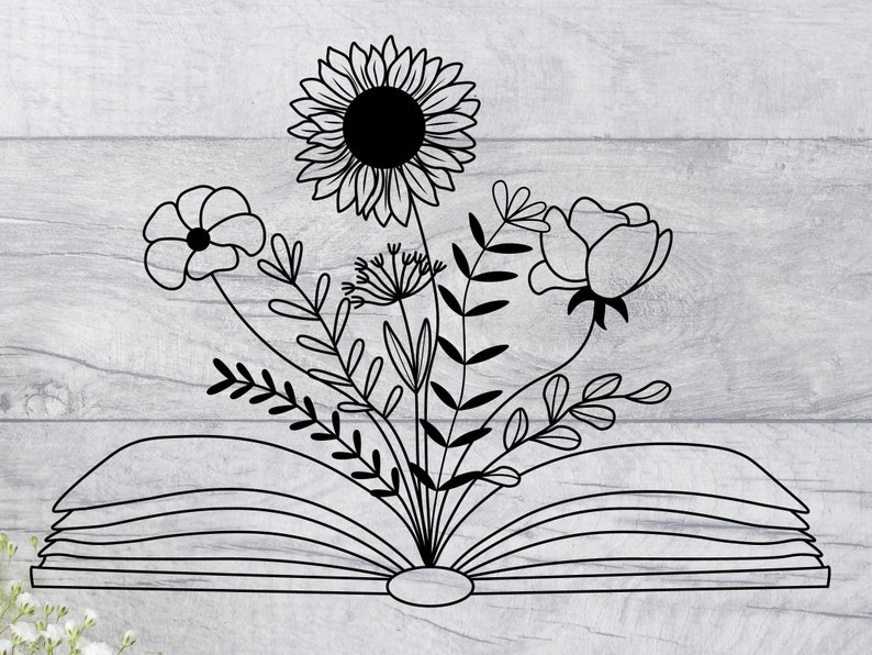 Flower Book Svg, Book With Flowers Svg, Book Svg, Floral Book Svg ...