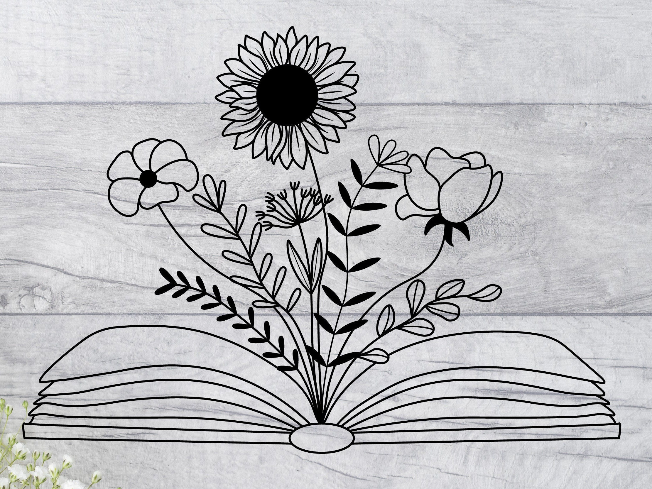 Flower Book Svg, Book With Flowers Svg, Book Svg, Floral Book Svg ...