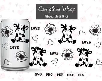16oz Cow Head Libbey Glass Can Svg, Cow Can Glass Wrap SVG, Baby Cow ...